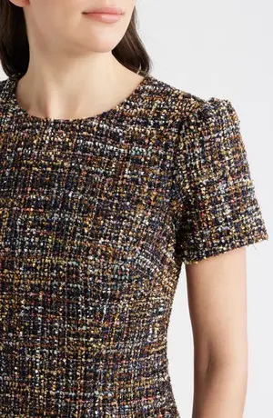 Eliza J Jewel Neck Short Sleeve Tweed Dress
