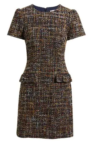 Eliza J Jewel Neck Short Sleeve Tweed Dress