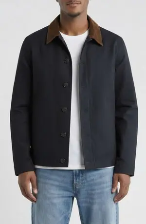 Bagatelle Faux Suede Collar Cotton Canvas Jacket - Navy