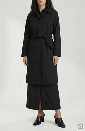 NOIZE Janice Tie Waist Water Repellent Coat - Black