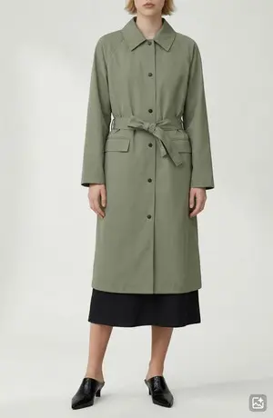 NOIZE Janice Tie Waist Water Repellent Coat - Sage