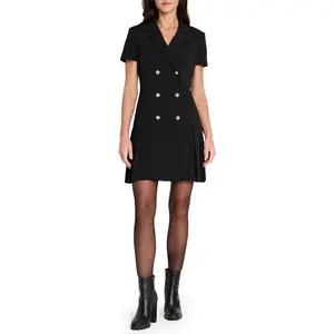 TAHARI ASL Double Breasted Pleated Hem Dress - Black