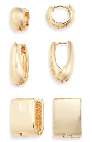 Nordstrom Set Of 3 Geometric Hoop Earrings - Gold