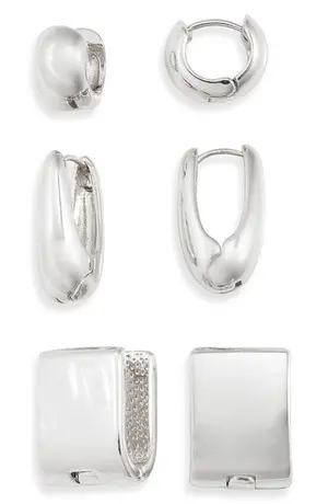Nordstrom Set Of 3 Geometric Hoop Earrings - Silver