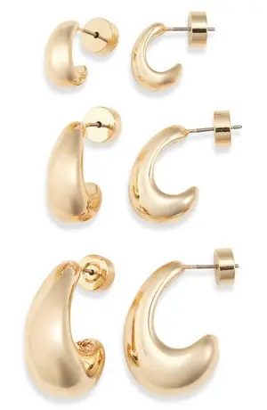 Nordstrom Set Of 3 Wide J-hoop Earrings - Gold