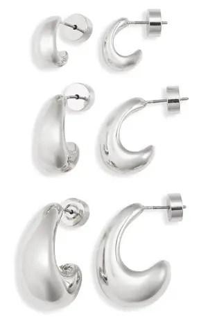 Nordstrom Set Of 3 Wide J-hoop Earrings - Silver