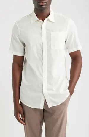 Nordstrom Short Sleeve Dobby Stripe Cotton Button-up Shirt - White Hot