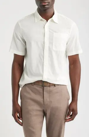 Nordstrom Short Sleeve Dobby Stripe Cotton Button-up Shirt