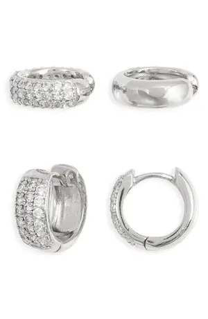 Nordstrom Pavé Cubic Zirconia Huggie & Ear Cuff Set Clear- Silver