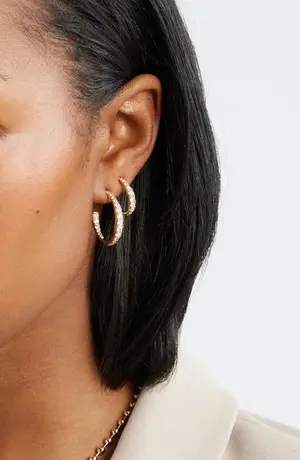 Nordstrom Set Of 2 Graduated Cubic Zirconia Hoop Earrings