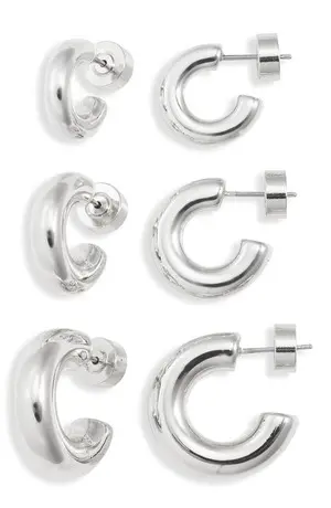 Nordstrom Set Of 3 Small Polished Tube Hoop Earrings - Silver