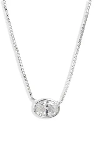 Nordstrom Bezel Cubic Zirconia Solitaire Pendant Necklace - Clear- Silver