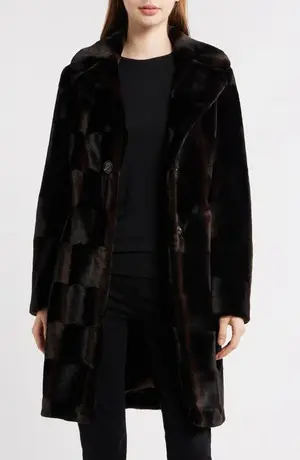 Via Spiga Reefer Faux Fur Longline Coat - Black Ombr