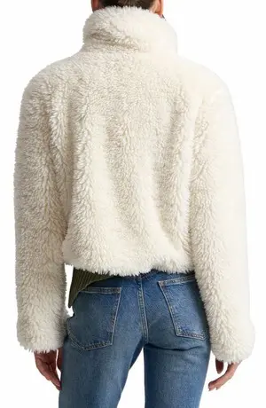 Avec Les Filles Crop Faux Shearling Zip Jacket