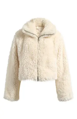 Avec Les Filles Crop Faux Shearling Zip Jacket