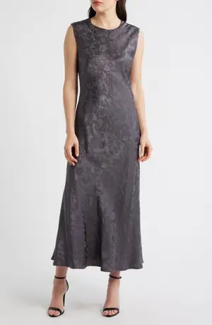 Sam Edelman Textured Floral Damask Maxi Dress - Grey