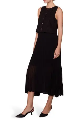MELLODAY Mixed Media Pinstripe & Chiffon Dress
