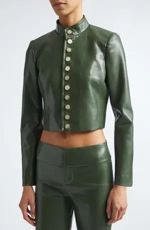 Alice + Olivia Emerson Faux Leather Crop Jacket
