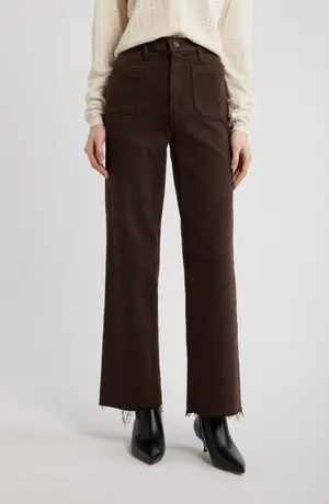 FRAME The Anchor High Waist Raw Hem Wide Leg Jeans - Chocolate Brown