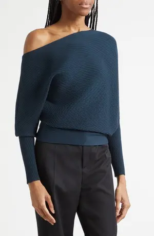 REISS Lorna Rib Knit Off The Shoulder Top