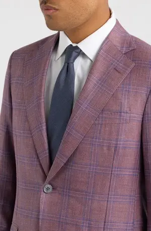 HERITAGE GOLD Purple Check Slub Wool Blend Sport Coat
