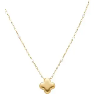 Argento Vivo White Enamel Puffy Clover Necklace - Gold