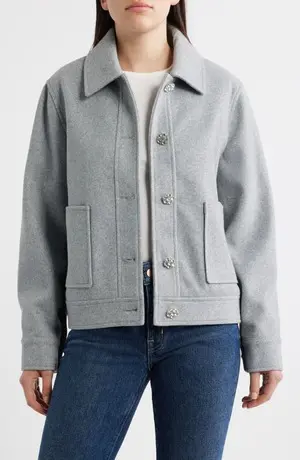 CECE DUPRAZ Jewel Button Flannel Jacket Lt Grey