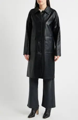 Bernardo Croc Embossed Faux Leather Trench Coat
