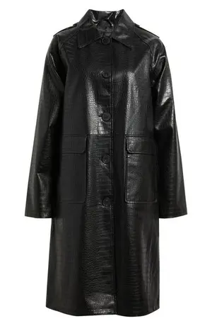 Bernardo Croc Embossed Faux Leather Trench Coat