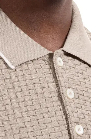 Bugatchi Basket Stitch Cotton Blend Polo Sweater - Cobblestone