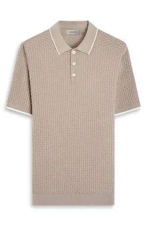 Bugatchi Basket Stitch Cotton Blend Polo Sweater - Cobblestone