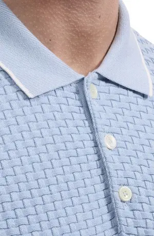 Bugatchi Basket Stitch Cotton Blend Polo Sweater - Hazy Blue