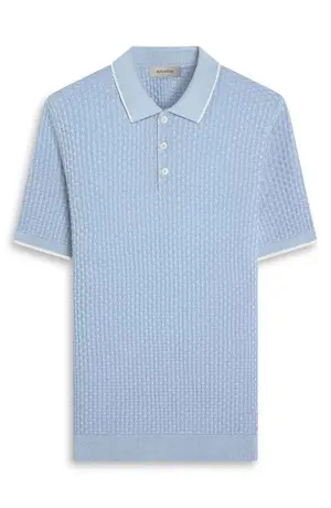 Bugatchi Basket Stitch Cotton Blend Polo Sweater - Hazy Blue