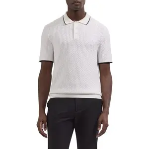 Bugatchi Basket Stitch Cotton Blend Polo Sweater White