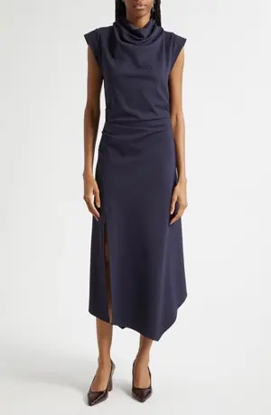 REISS Harlan Ruched Cowl Neck Midi Dress