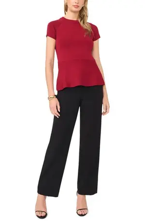Vince Camuto Short Sleeve Ribbed Peplum Sweater