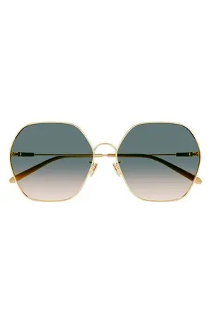 Chloé 61mm Gradient Polarized Irregular Round Sunglasses - Gold