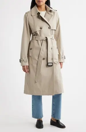 Bernardo Belted Stretch Cotton Trench Coat - Light Grey