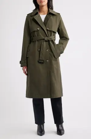 Bernardo Belted Stretch Cotton Trench Coat - Olive