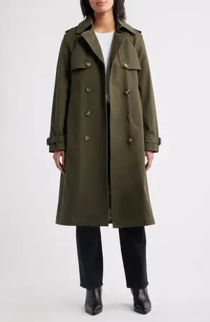 Bernardo Belted Stretch Cotton Trench Coat - Olive