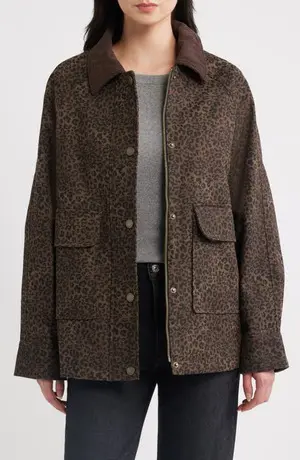 Bcbgmaxazria Corduroy Collar Cotton Barn Jacket Leopard