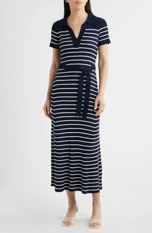 ZOE AND CLAIRE Stripe Ribbed Sweater Dress - Navy Stripe