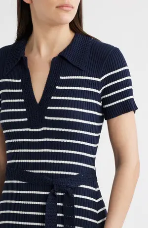 ZOE AND CLAIRE Striped Ribbed Knit Polo Dress