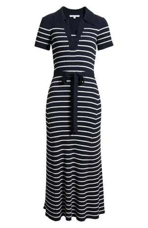 ZOE AND CLAIRE Striped Ribbed Knit Polo Dress