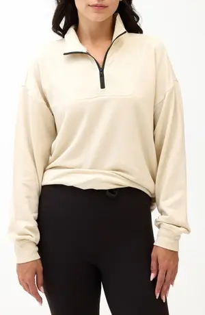 THREADS 4 THOUGHT Nyla Fleece Half Zip Pullover Tapioca/black