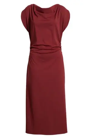 Maggy London Draped Cowl Neck Midi Dress With Side Slit - Cabernet