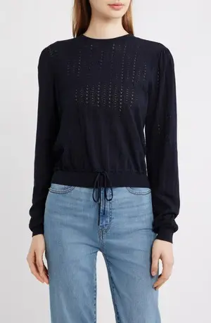 FRAME Cotton & Modal Pointelle Sweater - Navy