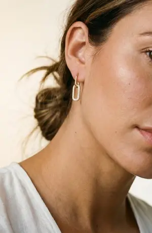 Argento Vivo Paper Clip Pavé Linear Drop Earrings