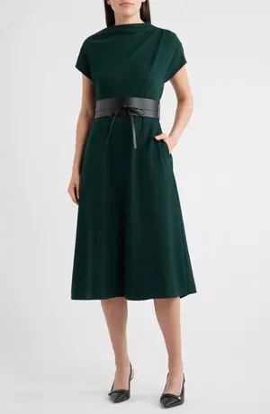 Eliza J Funnel Neck Flared Midi Dress - Hun