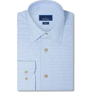 David Donahue Regular Fit Check Cotton Dobby Dress Shirt - Sky/dune